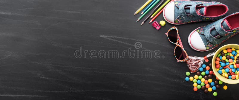 Kid s stuff and sweets stock image. Image of footwear - 248122091