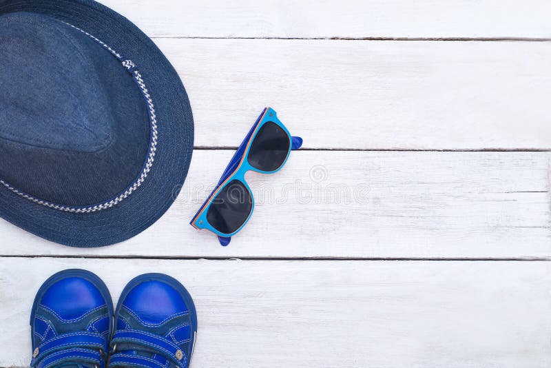 Kid`s Summer Clothes Blue Color. Flat Lay Stock Photo - Image of ...