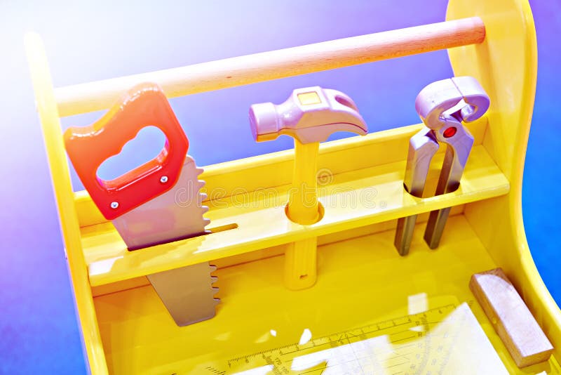 Kid`s Toy Carpentry Workbench with Tools Stock Photo - Image of kids ...