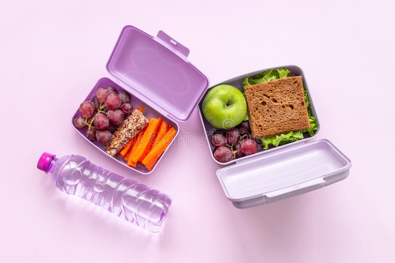 Kid School Lunch Box Set of Fruits and Vegetables, Top View Stock Photo ...