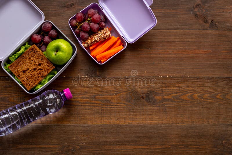 Kid School Lunch Box Set of Fruits and Vegetables, Top View Stock Photo ...
