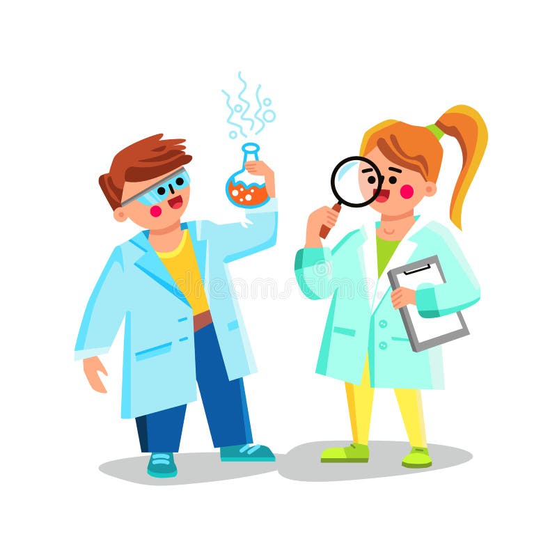 Kid Scientists Doing Chemical Experiment Vector Illustration Stock ...