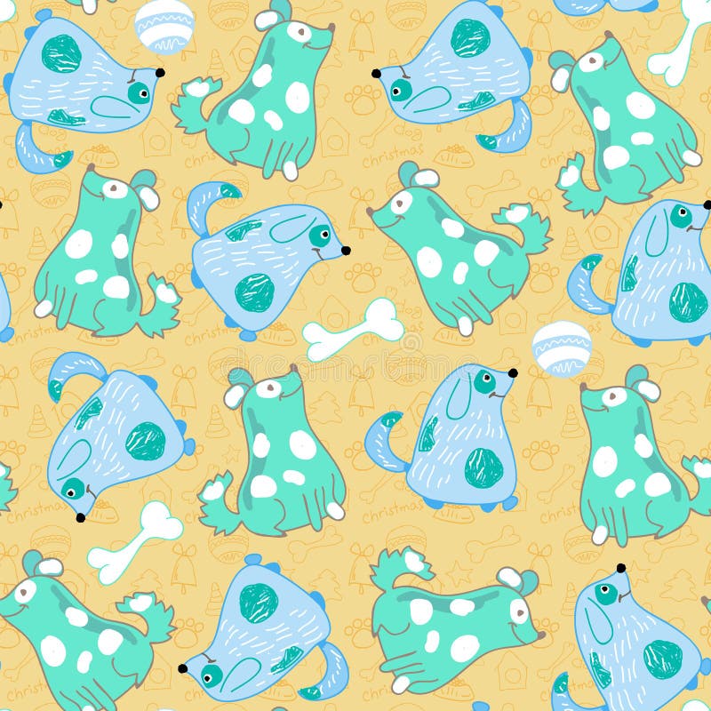 Kid Seamless Pattern Cartoon Blue Dogs Stock Illustrations – 100 Kid ...