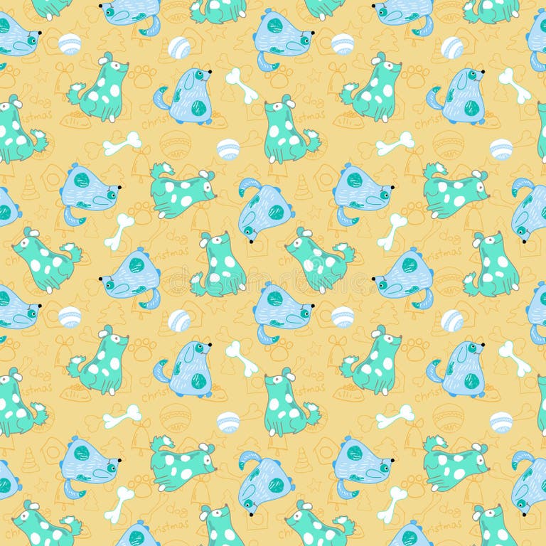 Kid Seamless Pattern with Cartoon Blue Dogs Stock Vector - Illustration ...
