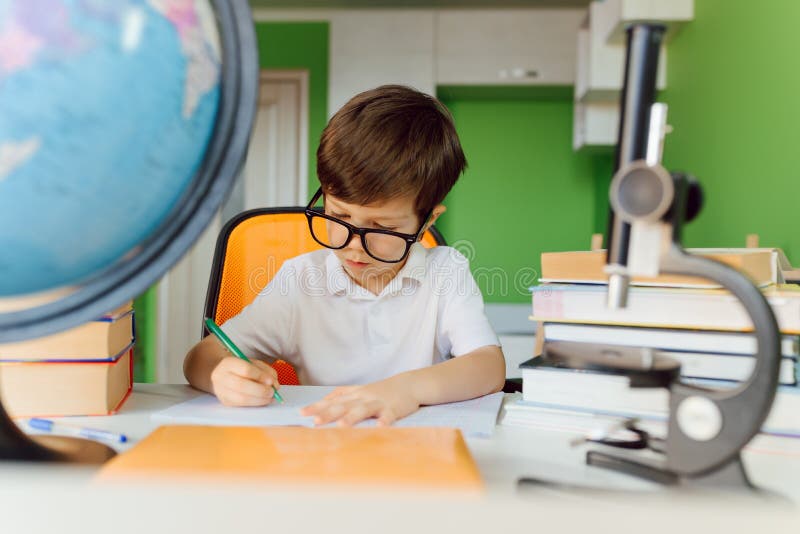 Kid in Self Isolation Doing His Mathematics Homework while School Off ...