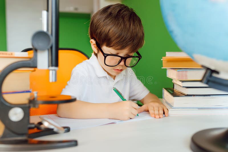 Kid in Self Isolation Doing His Mathematics Homework while School Off ...