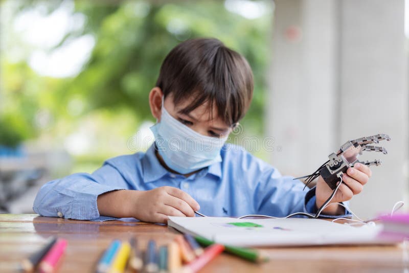 Kid Self Isolation Using Tablet for His Homework, Child Playing with ...