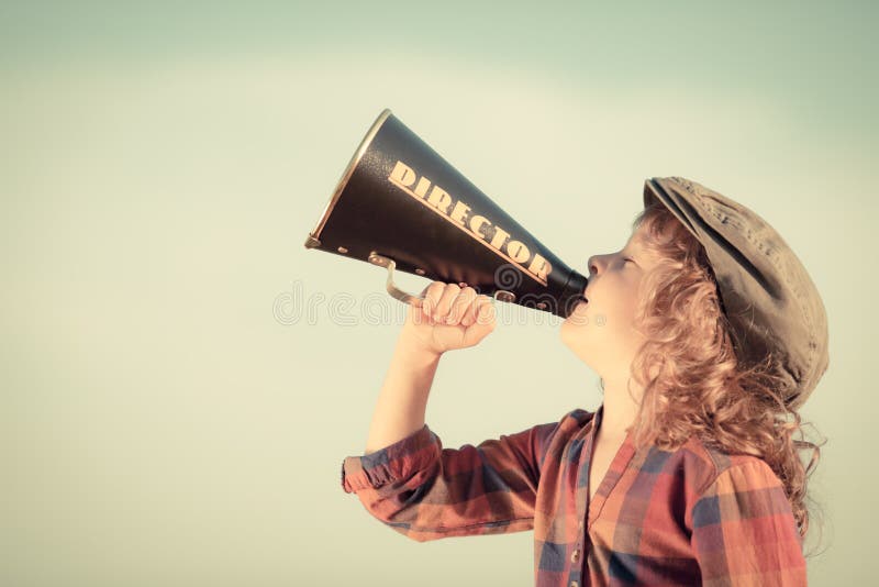 Kid Shouting through Vintage Megaphone Stock Photo - Image of copyspace ...