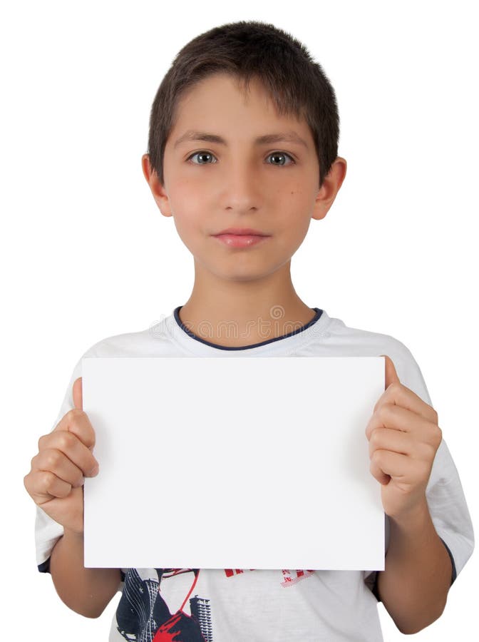 Kid Showing Business Card Blank Paper Sign Space Stock Image - Image of ...