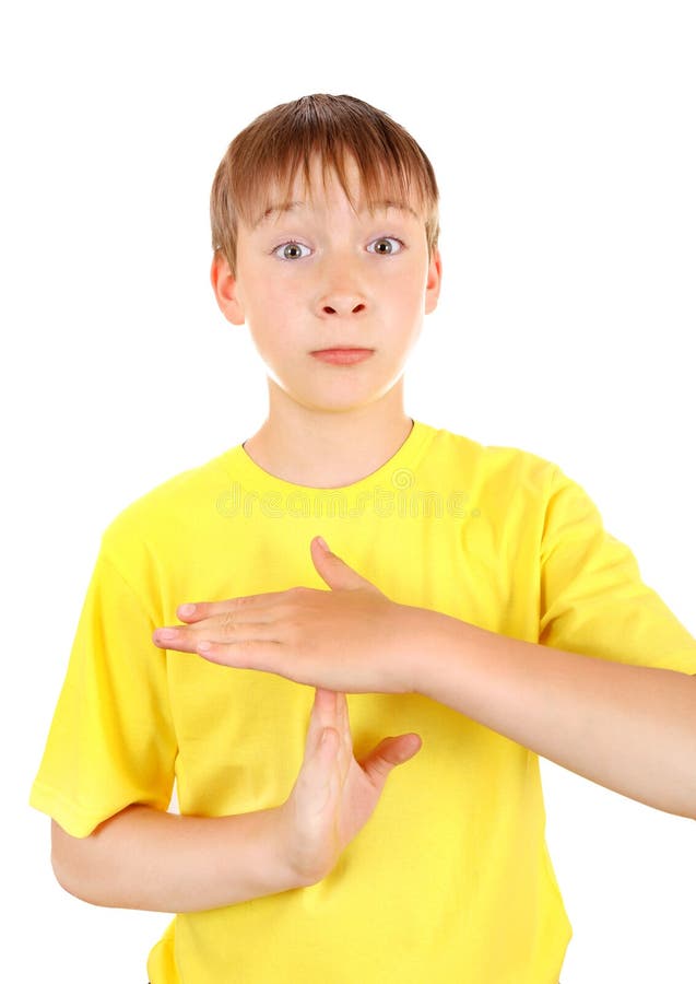 Kid shows Time out gesture stock image. Image of head - 41824061