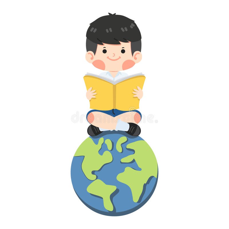 Kid sit book earth cartoon stock vector. Illustration of academic ...