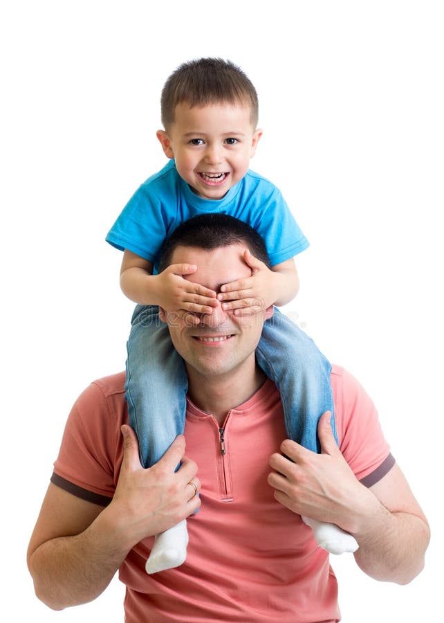Kid Boy Sitting on Dad S Shoulders Stock Image - Image of people ...