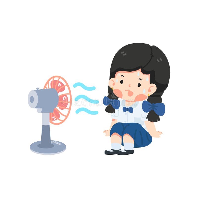 Kid is Sitting on the Floor with a Fan Stock Vector - Illustration of ...