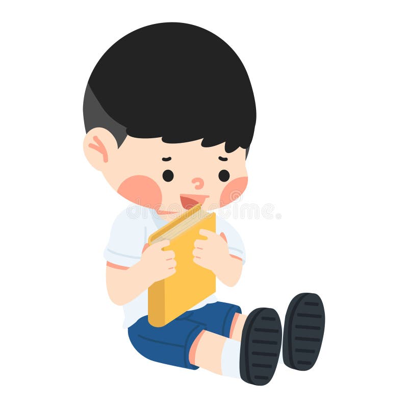 Kid Sitting on the Floor Hug Book Stock Vector - Illustration of cute ...