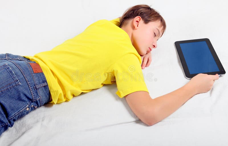 Kid Sleep with Tablet Computer Stock Photo - Image of asleep, computer ...