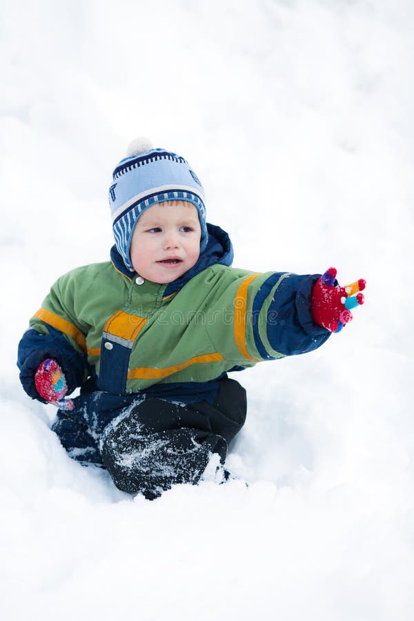 Crying baby on the snow stock image. Image of girl, emotion - 4887151