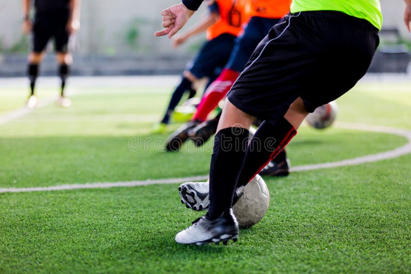 Kid Soccer Team Trap and Control the Soccer Ball with Speed Run. Stock ...