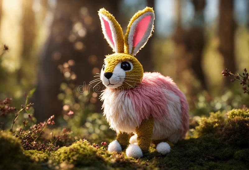 Kid Soft Rabbit Toy Sitting in Summer Forest Stock Illustration ...