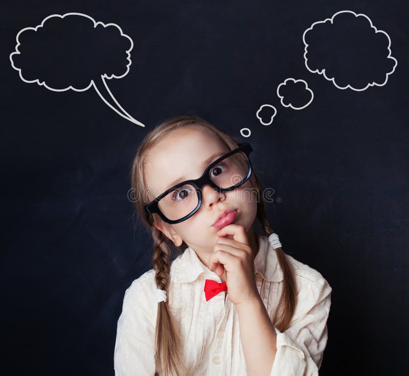 Thinking Child Boy on Black Background with Light Bulb and Question ...
