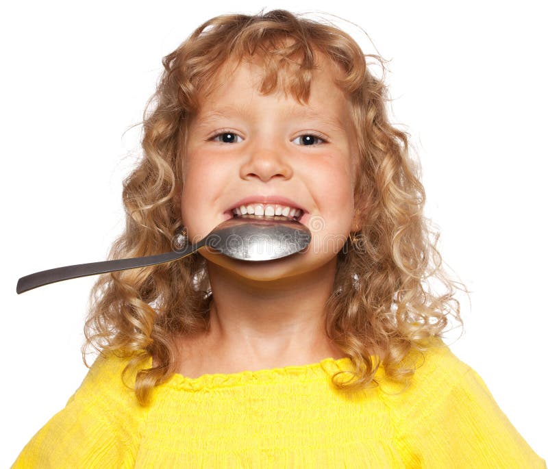 Kid with spoon stock photo. Image of tasty, spoon, isolated - 49245936