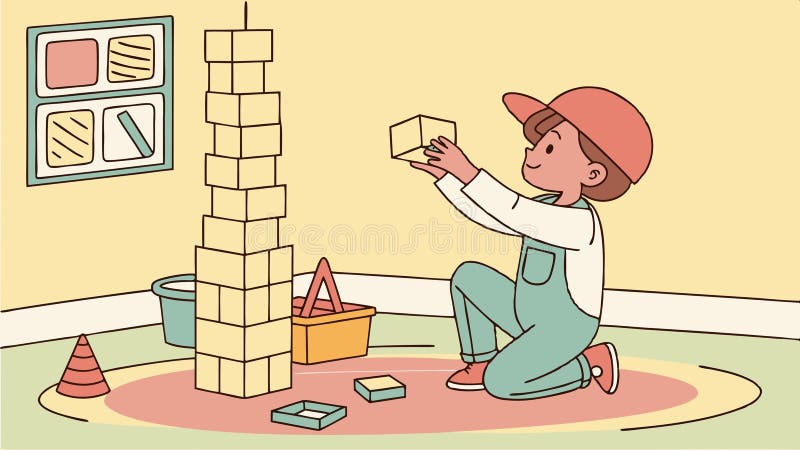 Kid Stacking Blocks High, Classroom Play, Building Skill, Indoor Fun ...