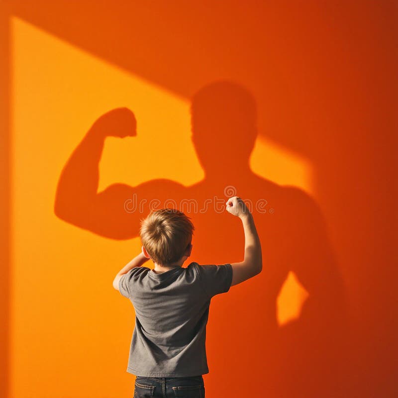 A Kid S Backview with a Superhero Shadow on the Wall, Symbolizing ...