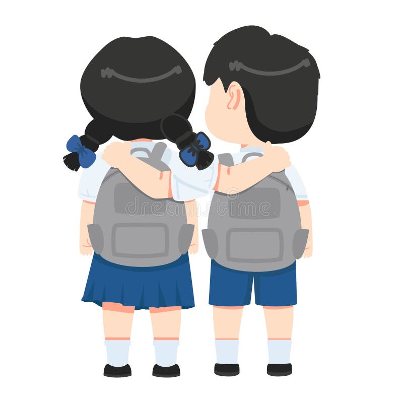 Kid Student Best Friends Hugging Back View Stock Vector - Illustration ...