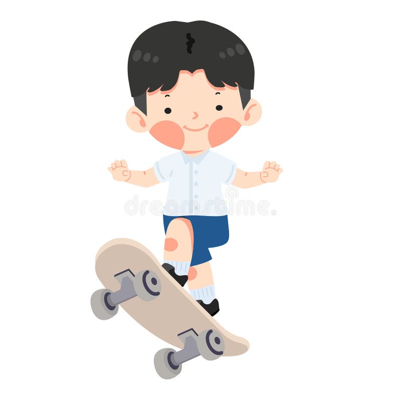 Kid Student Boy Jumping on Skateboard Stock Vector - Illustration of ...