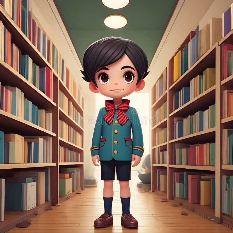 Kid Student Character with Uniform in Library Ai Generated Stock ...