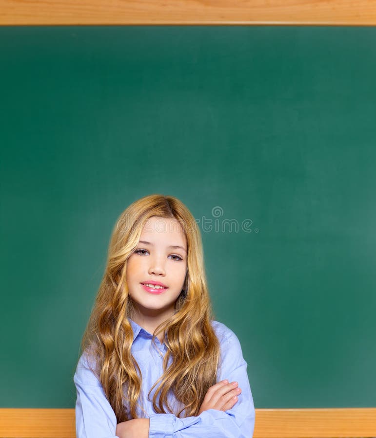 Kid Student Girl on Green School Blackboard Stock Image - Image of ...