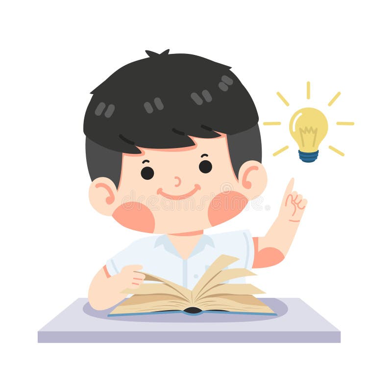 Kid Student Reading Book with Idea Lamp Stock Vector - Illustration of ...