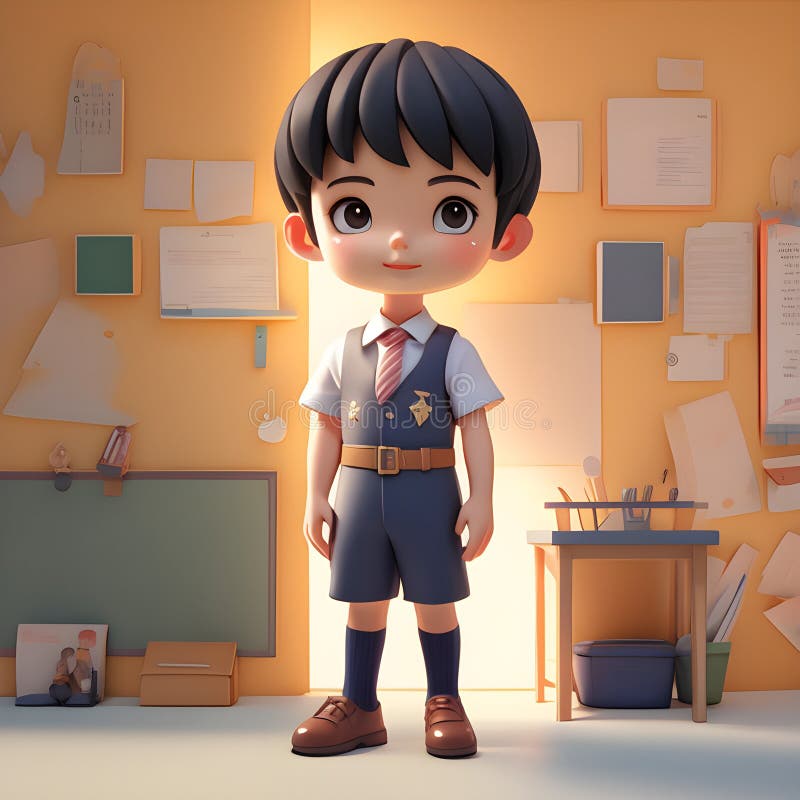 Kid Student Wear Uniform 3D Illustration Ai Generated Stock ...