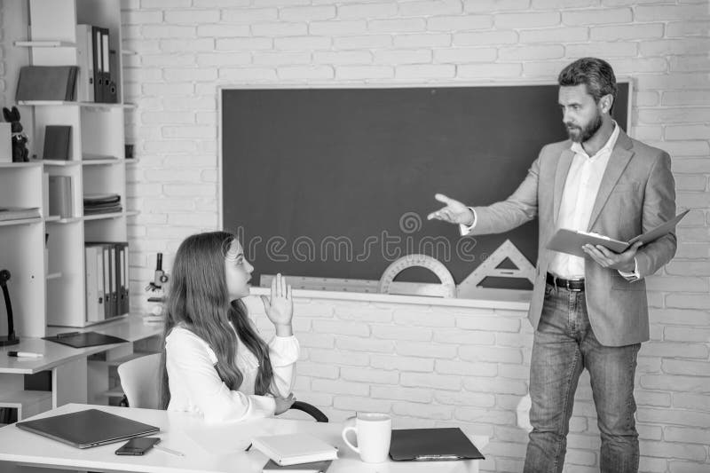 Kid Study in Classroom with Teacher. Selective Focus Stock Image ...