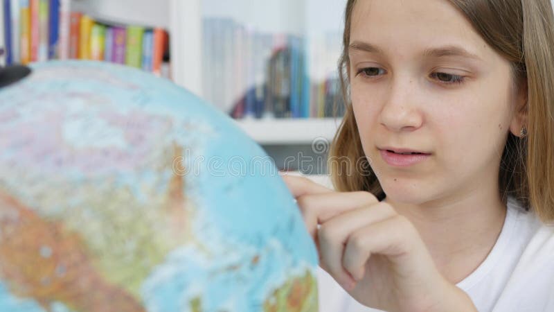 Kid Studying Earth Globe, Child in School Class, Girl Learning, Student ...
