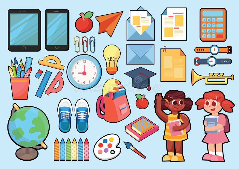 Kid Stuffs Kid Object Stationery and Uniform All Toys Stock Vector ...