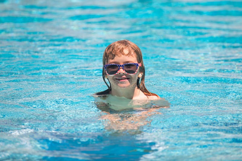 Kid in Swimming Pool. Kids Summer Vacation Fun. Stock Photo - Image of ...