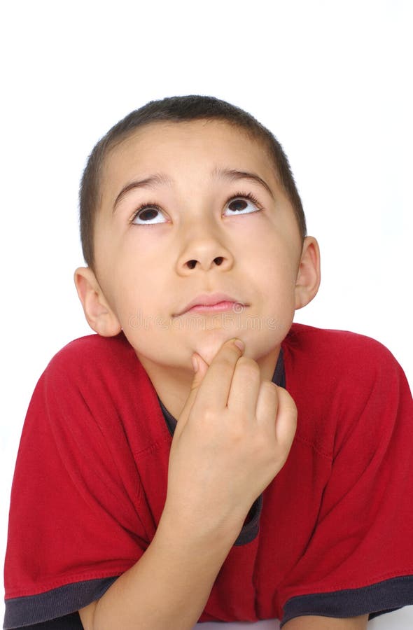 Kid thinking looking up stock photo. Image of short, brown - 16072162