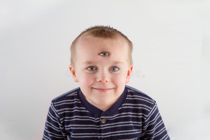 Kid with three eyes stock image. Image of happy, childhood - 122052737