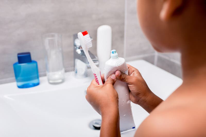 Kid with Tooth Brush and Paste Stock Image - Image of bathroom, young ...