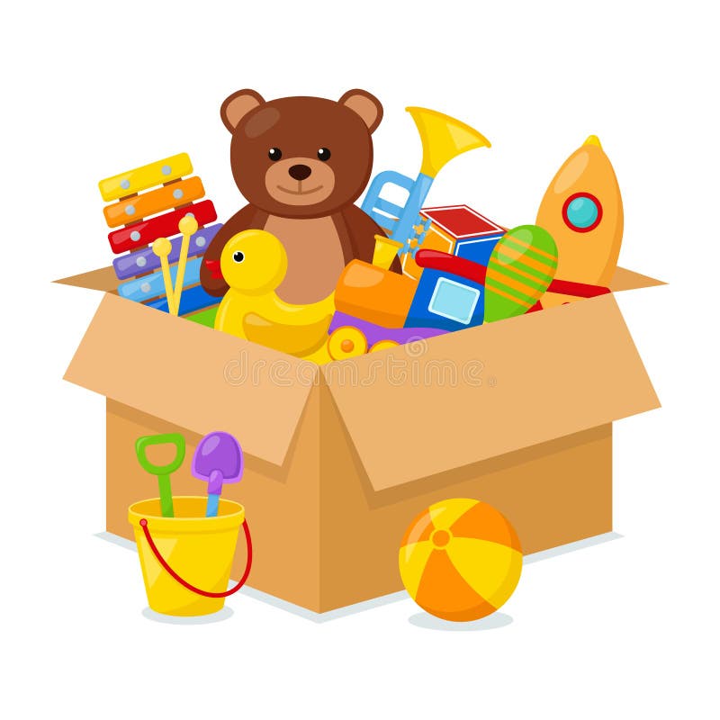 Kid Toys in a Box, Vector Illustration Stock Vector - Illustration of ...