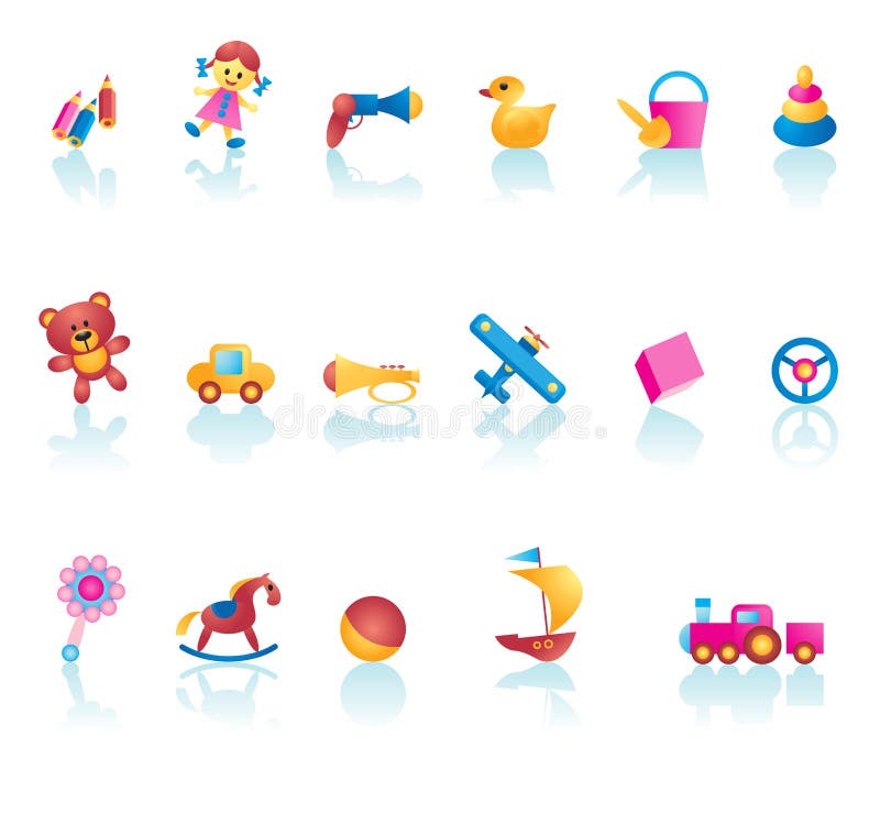 Kid Toys Icon Set stock vector. Illustration of doll, trumpet - 9217458
