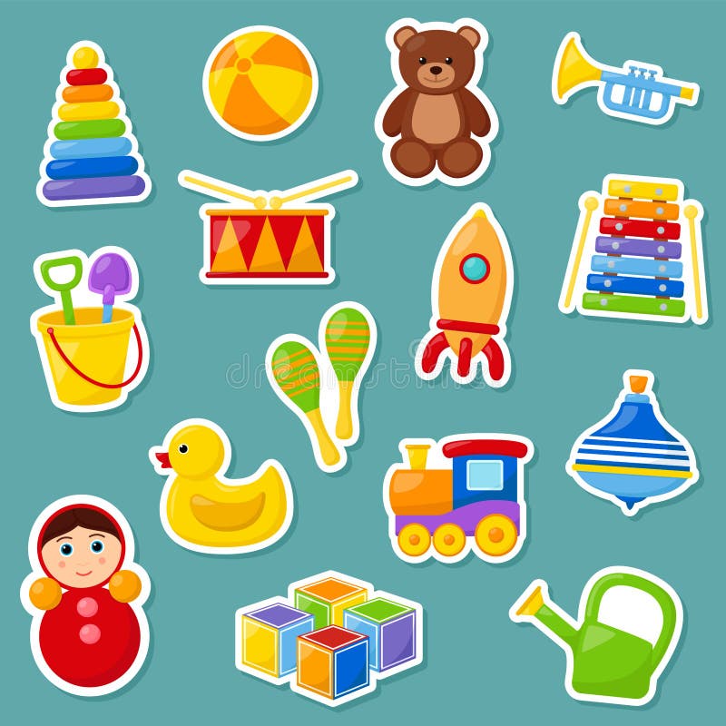 Kid Toys. Set of Stickers, Vector Illustration Stock Vector ...