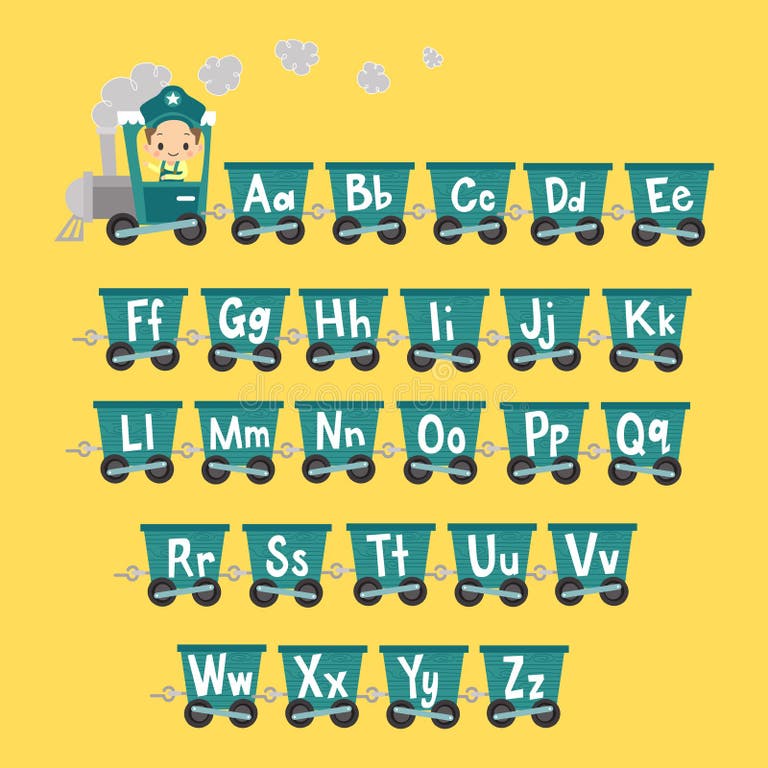 Kids Riding Alphabet Train Stock Illustrations – 8 Kids Riding Alphabet ...