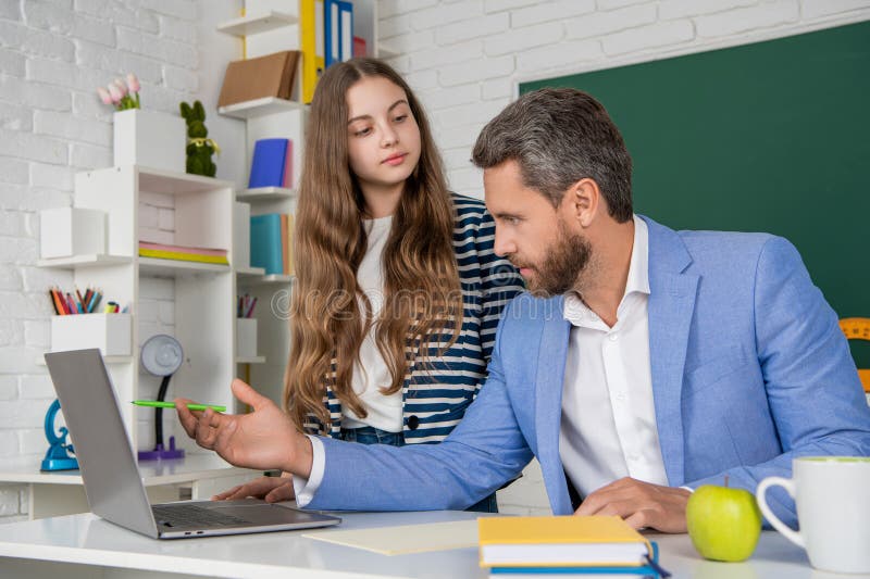 Kid with Tutor in Classroom Use Pc Stock Image - Image of internet ...