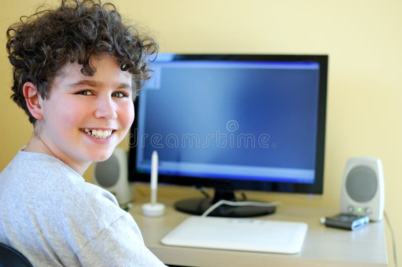 Kid using computer stock image. Image of college, computer - 9374997