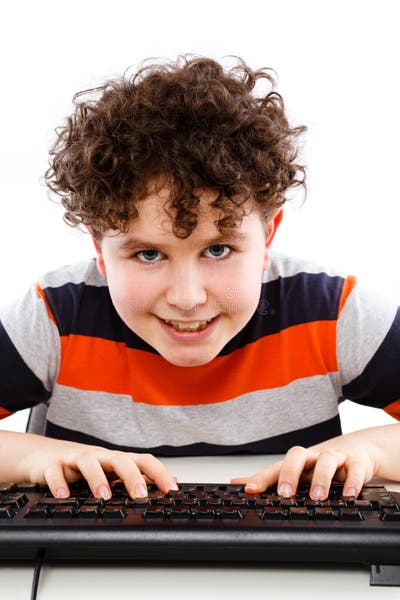 Kid Using Computer Isolated on White Background Stock Image - Image of ...
