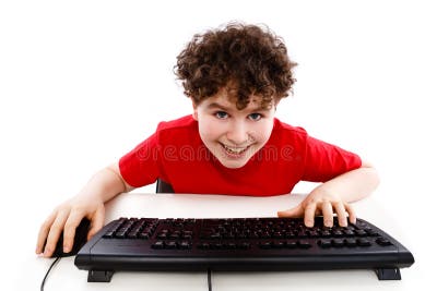 Kid Using Computer on White Background Stock Image - Image of kids ...