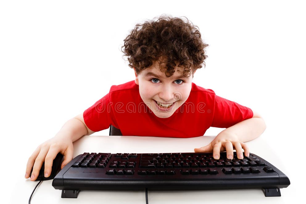 Kid Using Computer on White Background Stock Image - Image of kids ...