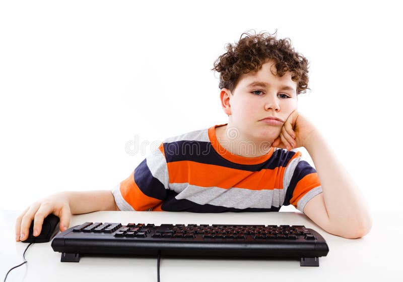 Kid Using Computer on White Background Stock Image - Image of enjoymant ...