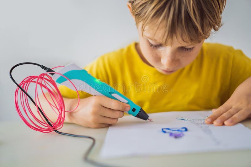 Kid Using 3d Printing Drawing Pen. Creative, Leisure, Technology ...